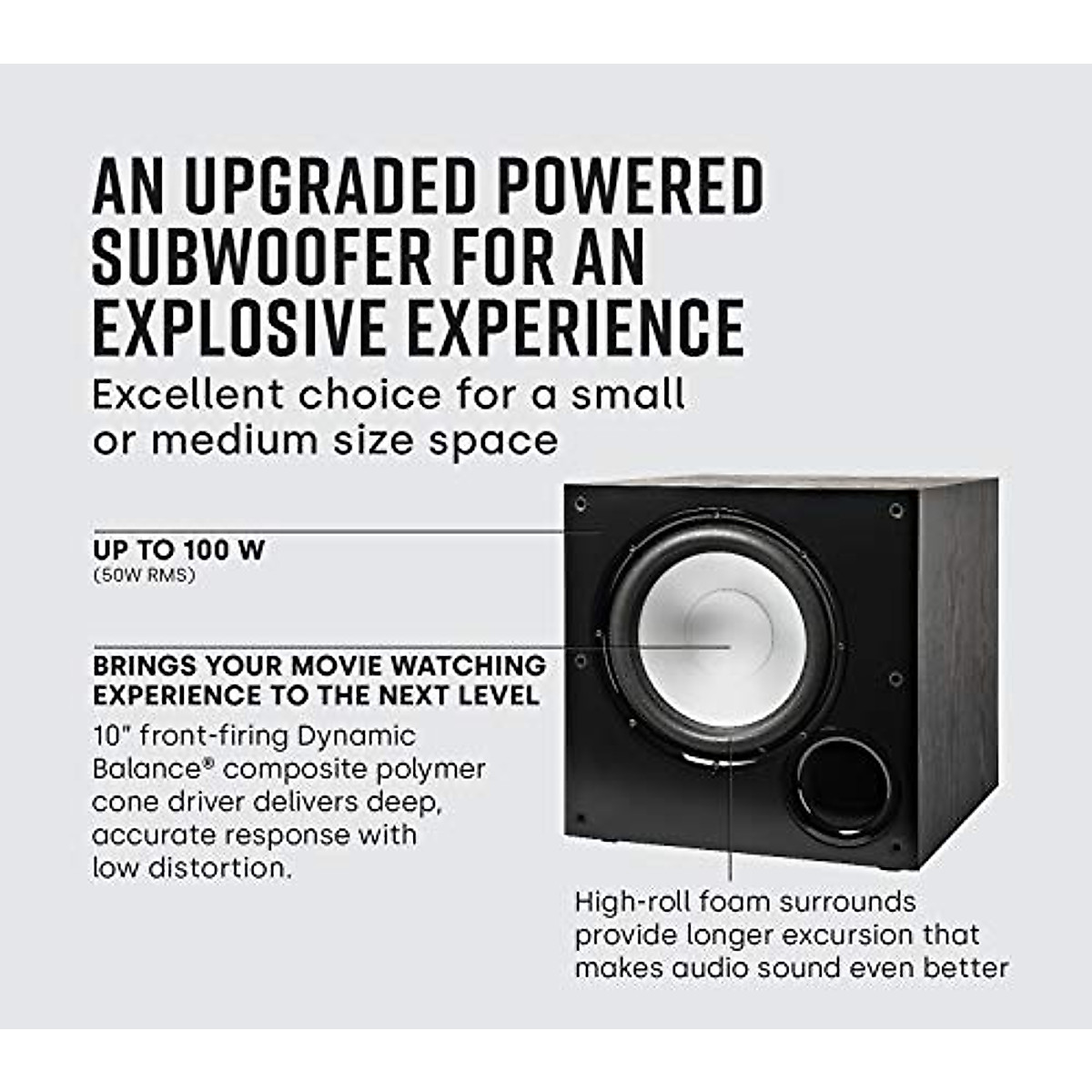 Polk Audio PSW108 10" Powered Subwoofer | 100W Peak Power | Explosive Performance for Movies & Music | Black