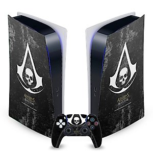 Head Case Designs Officially Licensed Assassin's Creed Grunge Black Flag Logos Vinyl Faceplate Gaming Skin Decal Compatible With Sony PlayStation 5 PS5 Digital Edition Console and DualSense Controller