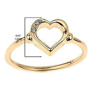 14K Yellow Gold Diamond Accented Open Heart Ring with Pavé Set Gems (J-K Color, I1-I2 Clarity) - Size 10