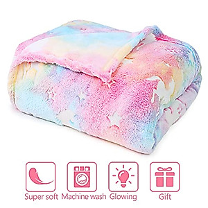 GOPHRALOVE Glow in The Dark Blanket - Unicorn Throw Blanket Birthday Gift for Girls 3 4 5 6 7 8 9 10 Years Old - Soft Cozy Fluffy Flannel Rainbow Unicorn Blanket 50"x60"