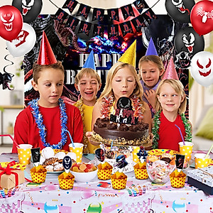 XIAMIE 51Pcs Venom Birthday Party Supplies Set, 5*3ft Backdrop, 12 inch Latex Balloons, Cupcake, Cake Topper, Hanging Swirls, Happy Birthday Banner Venom Themed Birthday Party Supplies Decorations