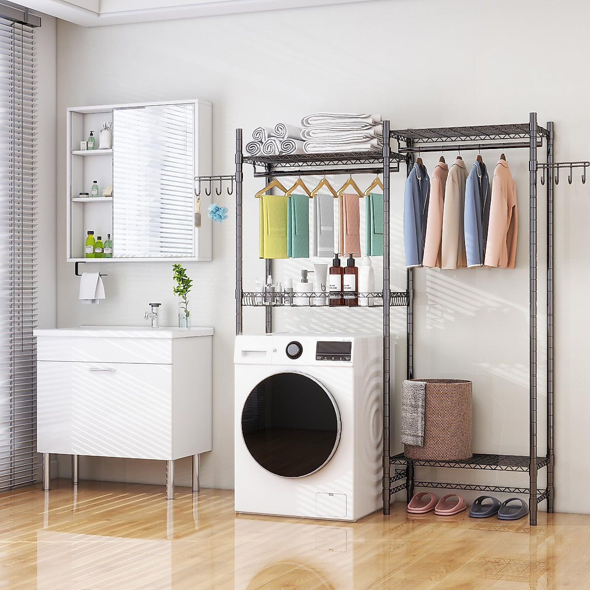 Over Washer And Dryer Shelves,Laundry Room Storage For Hanging Towels And Drying Clothes,Over The Washer And Dryer Storage Shelf,Laundry Room Organization