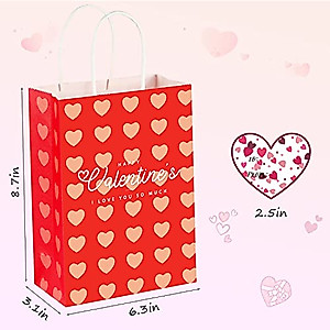 GITMIWS Valentines Day Paper Gift Bags - 28pcs Valentines Bags With Sticks,Sturdy Wrapping Kraft Bags with Handle for Valentines Party Supply, Valentines Gifts Packing
