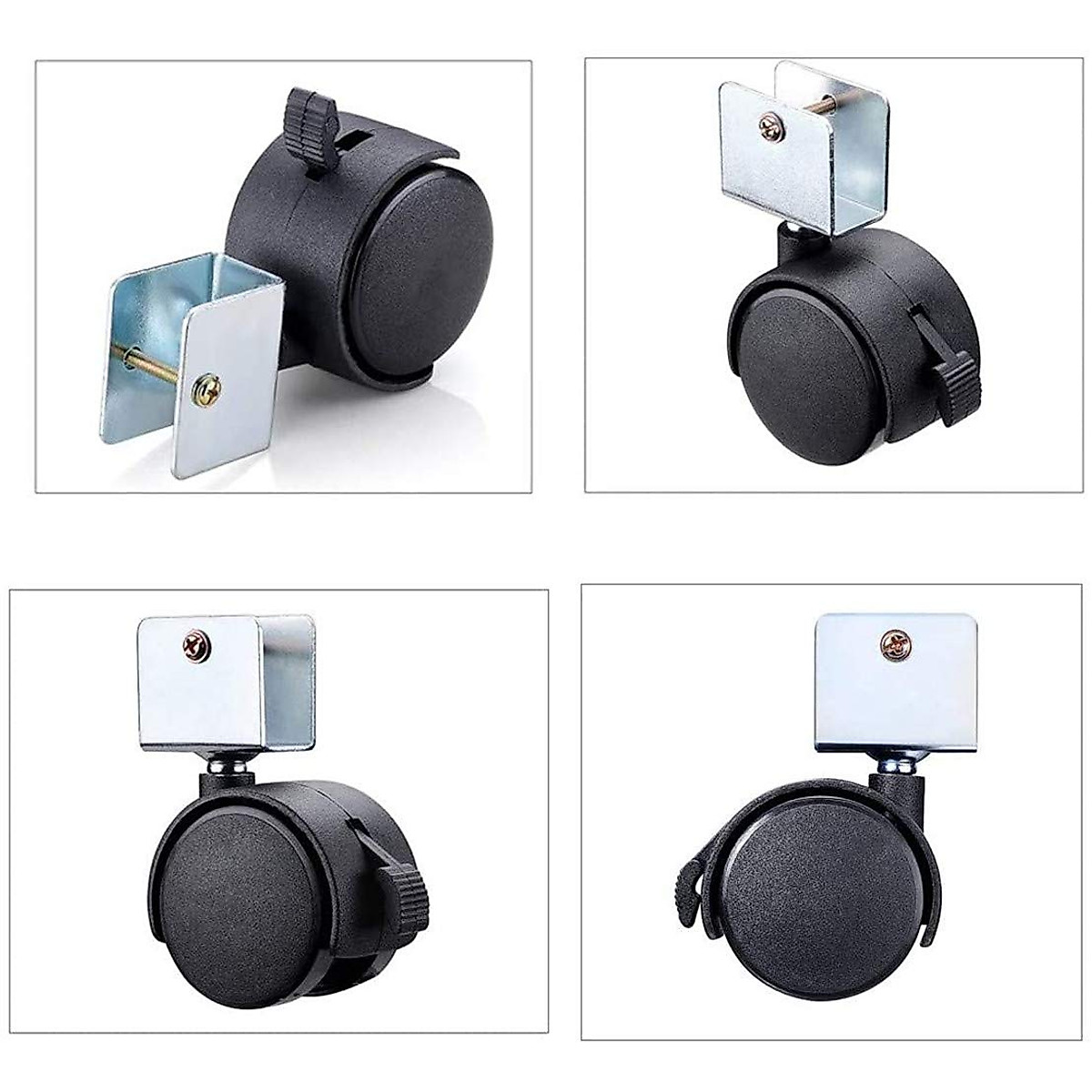 Rubber Swivel Castor Wheel,2inch Furniture Caster,Double Castor with Brake Lock,Universal 360 Degree Rotating,with U-Brack(25mm/1in)