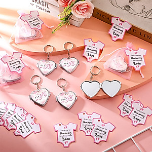Wesiti 108 Pcs Baby Shower Favors 36 Heart Shaped Mirrors Keychain Thank You Tags 36 Organza Bags for Baby Shower