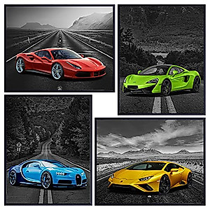 Lamborghini McLaren Ferrari Bugatti Poster Set - 8x10 Boys Room Decor - Man Cave Decor - Bar Wall Decor - Race Car Decor - Sports Car Wall Art - Garage Wall Decor - Boys Bedroom Decor
