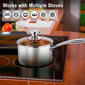 3 Quart Tri-Ply Stockpot and Saucepan, P&P CHEF Stainless Steel Sauce Pan with Lid, Cooking Induction Pot, Kitchen Cookware for All Stoves, Non-toxic, Durable & Dishwasher Safe