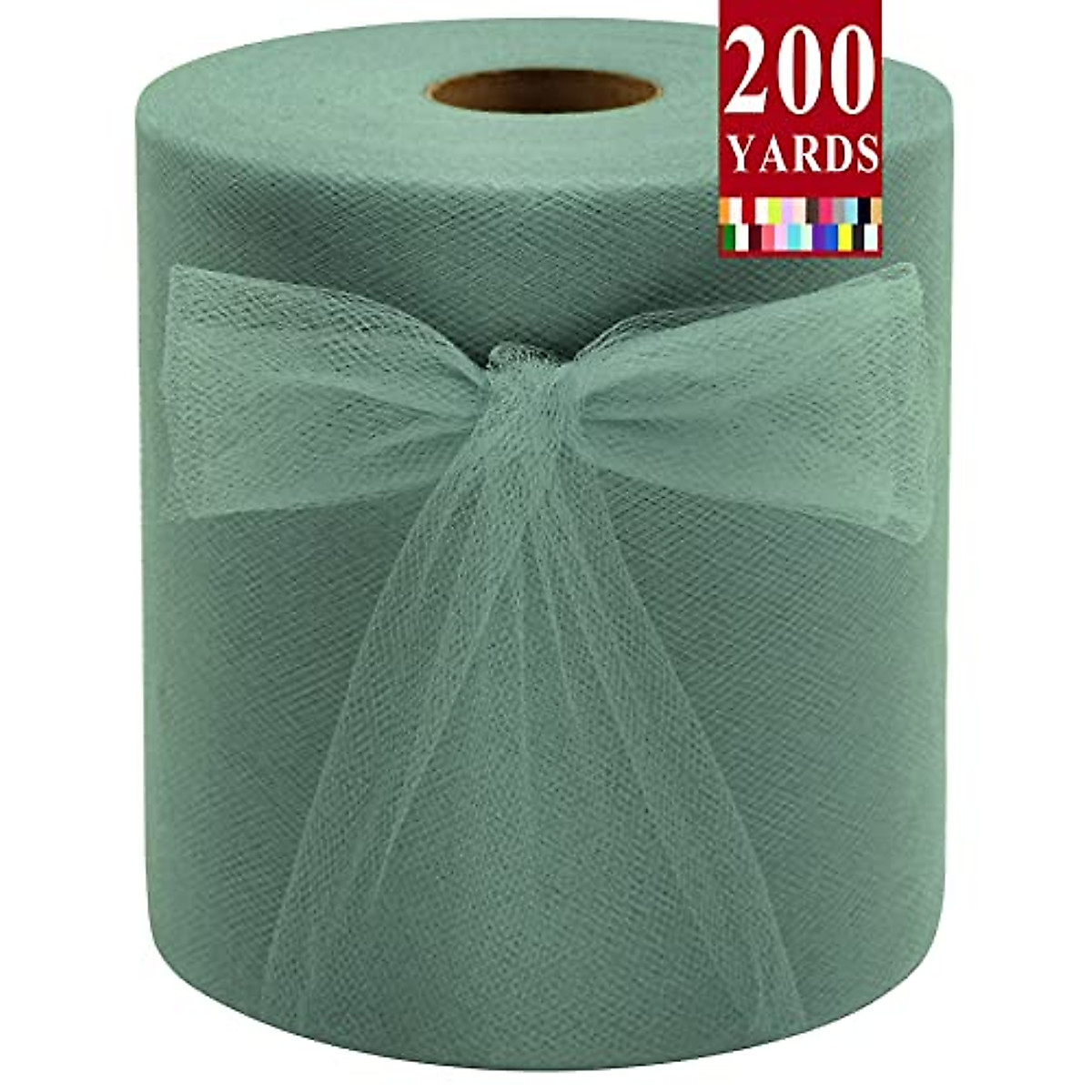 Sage Green Tulle Fabric Rolls 6 Inch by 200 Yards (600 feet) Fabric Spool Tulle Ribbon for DIY Tutu Bow Baby Shower Birthday Party Wedding Decorations Craft Supplies