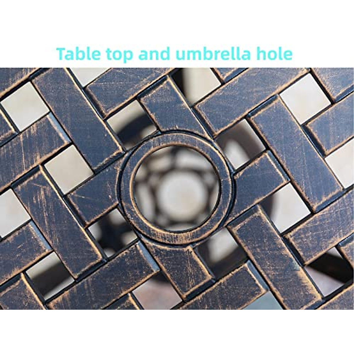 ZOTORUN Bistro Set 3 Piece Rustproof Cast Aluminum Patio Furniture Sets Round Table with Umbrella Hole for Outdoor, Patio, Balcony, Bronze