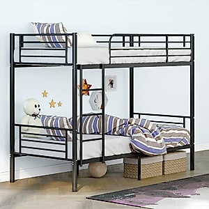 Bunk Beds Frame Twin Over Twin, Heavy Duty Twin Size Metal Bunk Bed Frame with Guardrail & Ladders , Space-Saving, Noise Free, No Box Spring Needed (Black) 2685