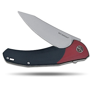KERZEMAN Pocket Folding Knife, 3.81 "Stonewashed D2 Blade G10 Handle, Liner Lock,Pocket Knife With Clip,Good For EDC Outdoor knives,Camping Survival Hiking Knife KZ-658-G10-BLACK(RED)