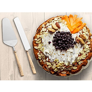 Hand Hammered Gold Brass Handle And Stainless Steel Cake Knife & Server Set For Weddings Home Parties Anniversaries Pastry Pie Serving & Knives Set Vintage Style