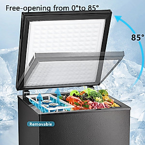 R.W.FLAME Chest Freezer 3.5 Cubic Feet with 2 Removable Baskets and Defrost Water Drain, Deep Freezer, Adjustable Temperature, Energy Saving, Top Open Door Compact Freezer (3.5 Cubic Feet, Black)