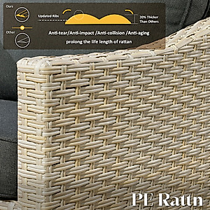 CAODOC 9 Pieces Outdoor Furniture,Patio Furniture with 42" Fire Pit Table,Wicker Conversation Set for Balcony,Deck,Pool and Backyard (Black)