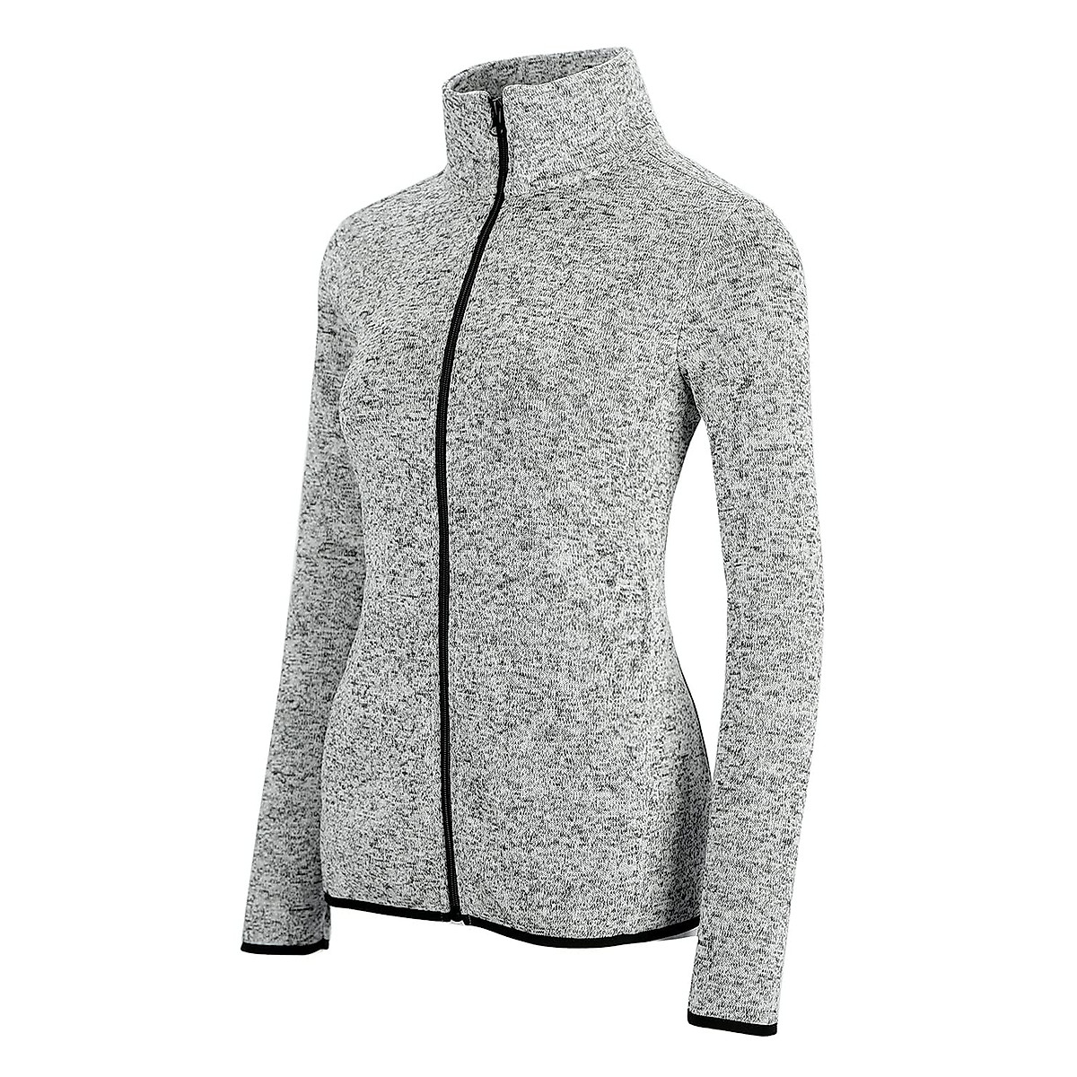 Dolcevida Fleece Jacket Women Long Sleeve Sweater Fleece Zip Up Speckled Jacket with Pockets (Light Grey Mix, M)