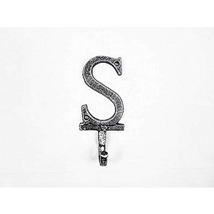 Hampton Nautical Rustic Silver Cast Iron Letter S Alphabet Wall Hook 6" - Cast Iron Decor - Cast