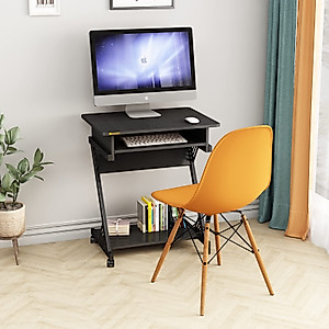 MULKGLOBAL Rolling Computer Desk with Keyboard Tray Compact Computer Cart with Storage Mobile Computer Desk for Small Space,Black