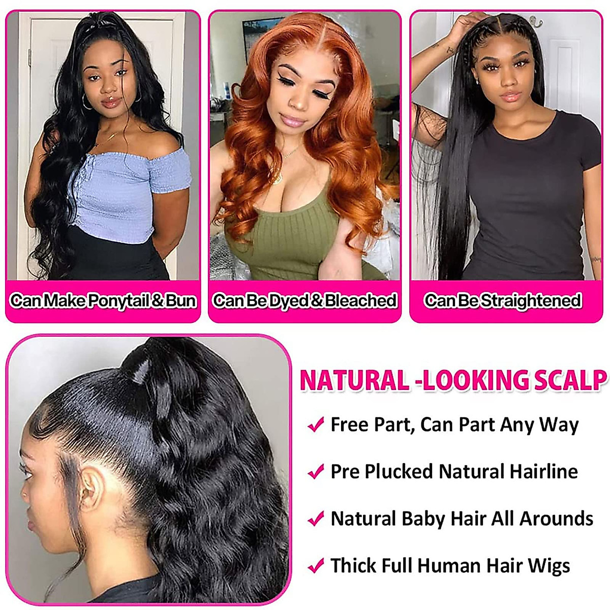 Siji Mei Body Wave Lace Front Wigs Human Hair for Black Women 13x4 Frontal Wigs Human Hair Pre Plucked with Baby Hair 150% Density Brazilian Body Wave Lace Front Human Hair Wigs Natural Black 16 Inch
