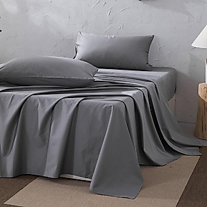 ECLEC Cotton Sateen Sheet Set, 400 Thread Count, 4-Pieces, Cal King Size, Deep Pocket, Dark Grey