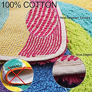 Habudda Rainbow Rug, Decor Doormat Bath Mat, Bathroom Classroom Bedroom Outdoor & Indoor Entrance Front Floor, Cute Shower Bathmat, Soft Non-Slip Carpet for Boy and Girl Kids, Pure Cotton, 32"× 20"