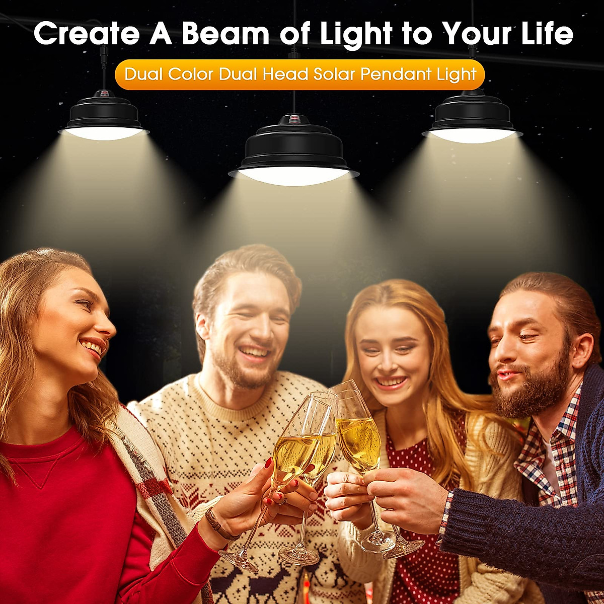 Malitupy Solar Lights Indoor Outdoor Home 1000 Lumen Dual Head Solar Shed Light with Dimmable Remote Control 120LED Cool/Warm White Solar Pendant Light for Patio Porch Barn Farm House