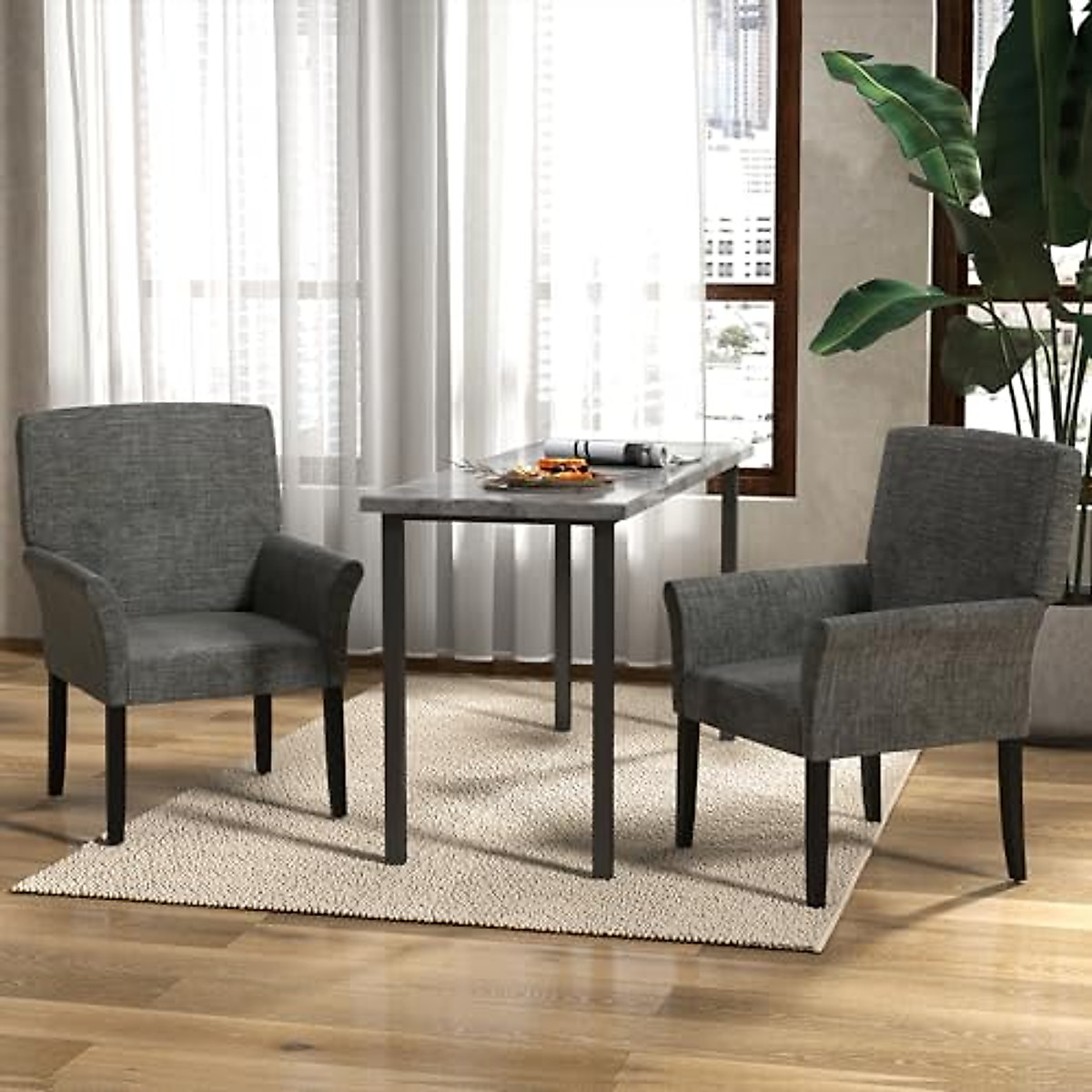 Giantex Office Waiting Room Chairs, Set of 2 Fabric Executive Guest Chair, Upholstered Reception Chair with Padded Arms, Backrest, Wood Legs, Guest Chairs for Meeting Room, Dining Room