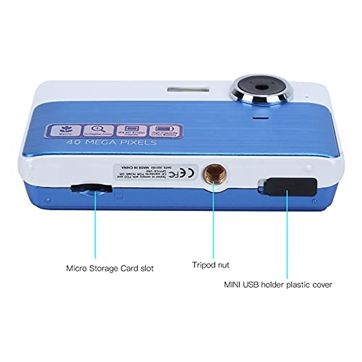 40MP Digital Camera 2.4 Inch Screen Mini Video Camera with 16x HD Digital Zoom 32GB Digital Cameras for Photography (Blue)