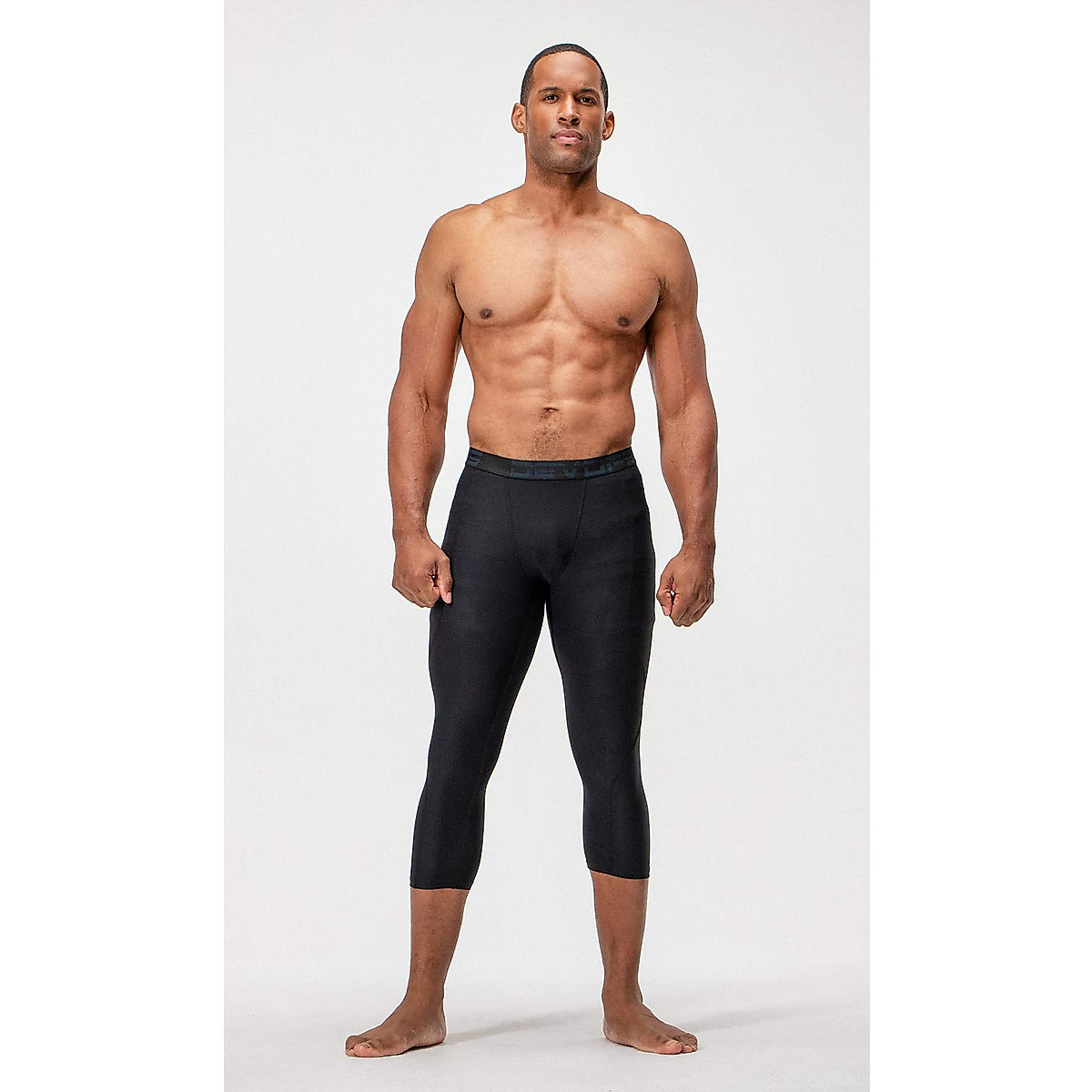 DEVOPS 2 Pack Men's 3/4 Compression Pants Athletic Leggings (Medium, Black/Black)
