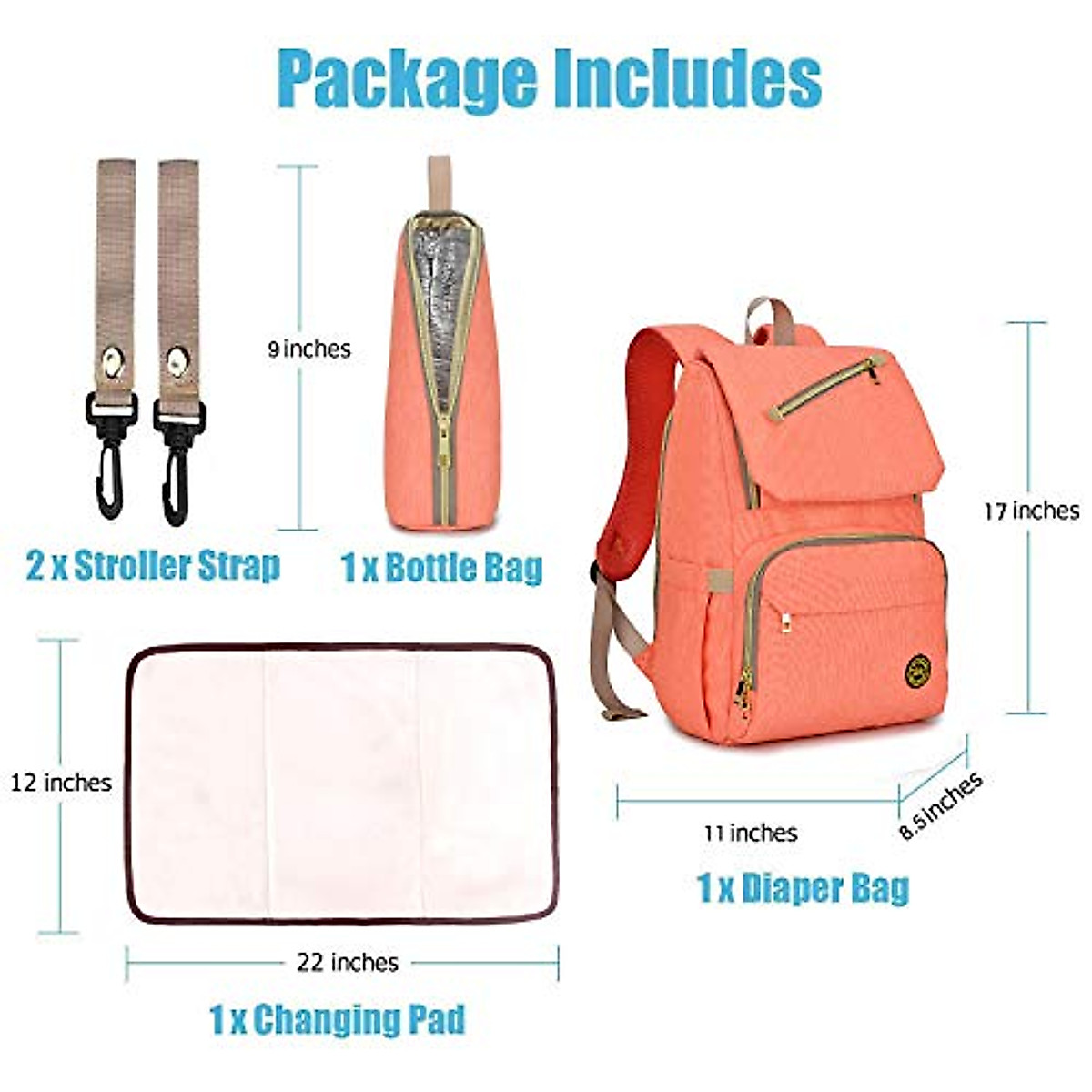 Qimiaobaby Diaper Bag Backpack, Multifunctional Large-Capacity Diaper Storage Bag (Pink)