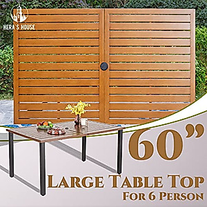 HERA'S HOUSE 7 Pieces Patio Dining Set, Outdoor Table and Chairs Set for 6, 60" Wood Look Table and 6 x Metal Patio Chairs for Backyard Lawn Garden Deck