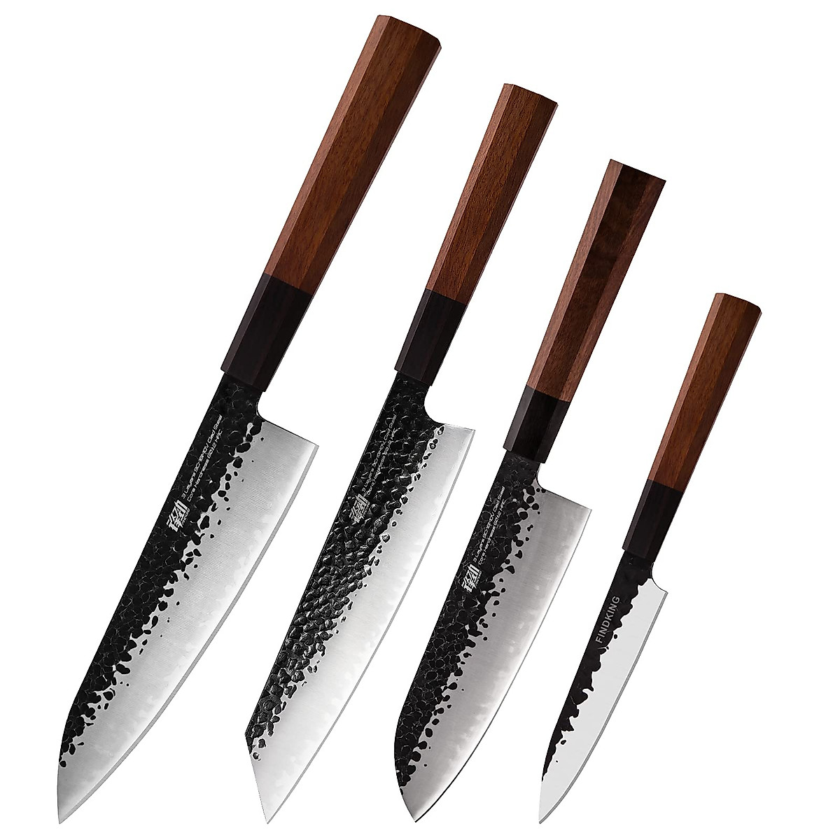 FINDKING Dynasty Series 5” Utility Knife, 7” Santoku Knife, 8” Chef Knife, 9” Kiritsuke Knife, 4pcs Clad Steel Octagonal Handle Kitchen Knives Set