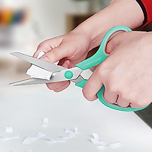 Scissors 8" Multipurpose Scissors Titanium Coated Sturdy Sharp Scissors Right/Left Handed Comfort-Grip Handles for Office Home School Sewing Fabric Craft Supplies Green/Gray