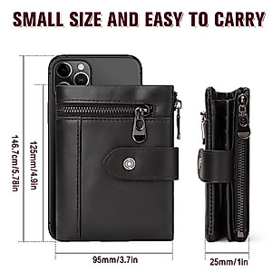 TEUEN Large Capacity RFID Blocking Genuine Leather Wallet for Men 11 Card Slots 2 ID Windows Snap Button Bifold Wallets