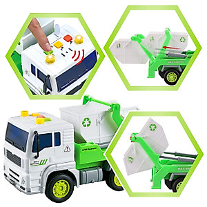 JOYIN 3 in 1 Friction Powered City Waste Management Vehicle Car Truck Toy Set Including Helicopter, Garbage Truck, and Waste Collection Truck, with Lights and Sounds/Sirens