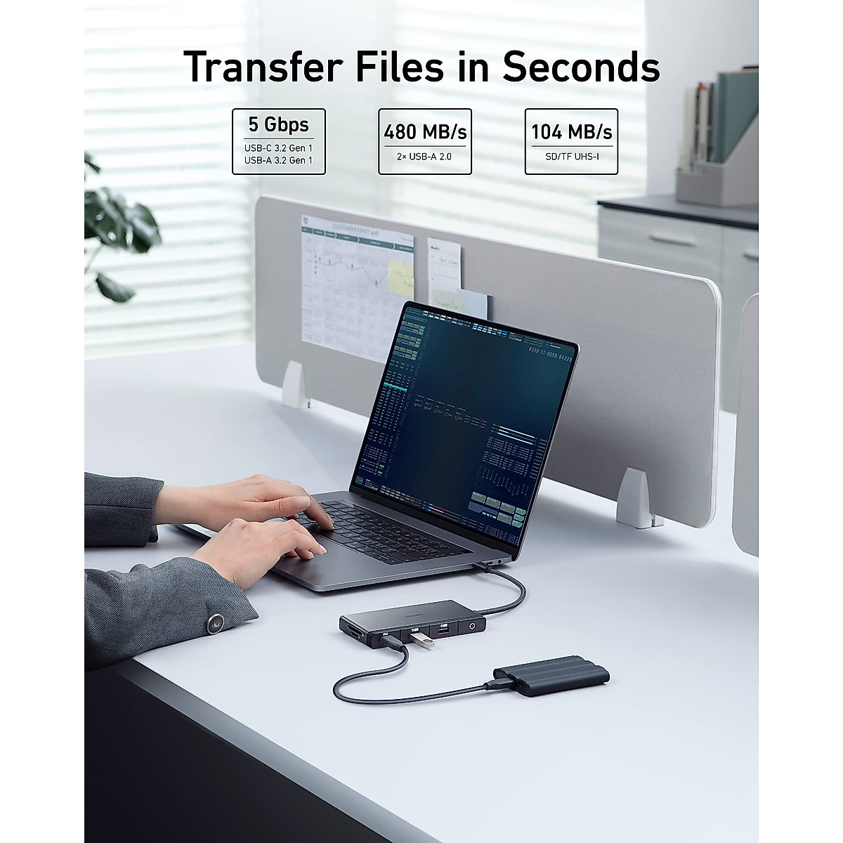 Anker USB C Hub, 552 USB-C Hub (9-in-1, 4K HDMI) with 100W Power Delivery, 4K@30Hz HDMI, 4 USB-C and USB-A Data Ports, Ethernet and SD/microSD Card Slot & New Nylon USB C to USB C Cable 100W 10ft