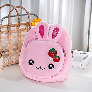 Kids Small Backpack Set - Animal Plush Backpack For Kids - Cute & Functional With Fun Accessories - Includes Cartoon Stickers and Mini Color Pencil Tubes - (Pink Rabbit)
