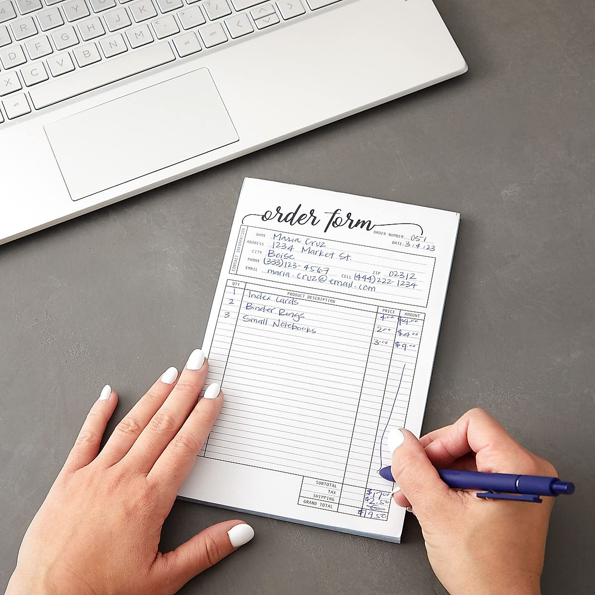 Juvale Set of 2 Work Order Forms with Carbon Copy, Invoice Book for Small Business Supplies, Black Scripted Design, 50 Receipts Per Pad for 50 Orders (5.5 x 8.5 Inches)