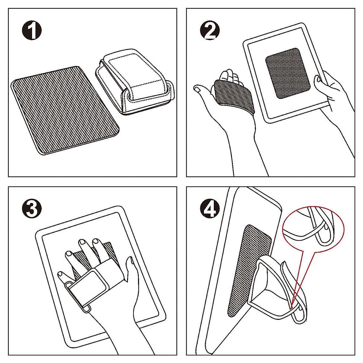 TFY Padded Hand-Strap Plus Hook & Loop Fastening Tape Adhesive Patch - DIY Detachable Hand-Strap for Smartphone, Tablet PC and More - iPhones - iPad Pro 9.7/12.9 Inch and Other Tablets