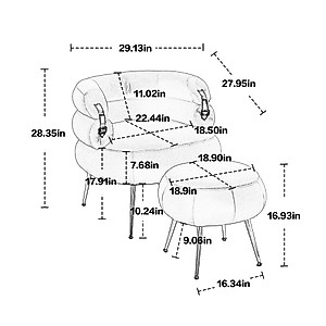 Hdxdkog Velvet Accent Chair with Ottoman Set, Modern Upholstered Armchair Tufted Chair with Footstool, Single Sofa Chair with Metal Legs for Living Room, Apartment, Bedroom(Green-Chair and Ottoman)