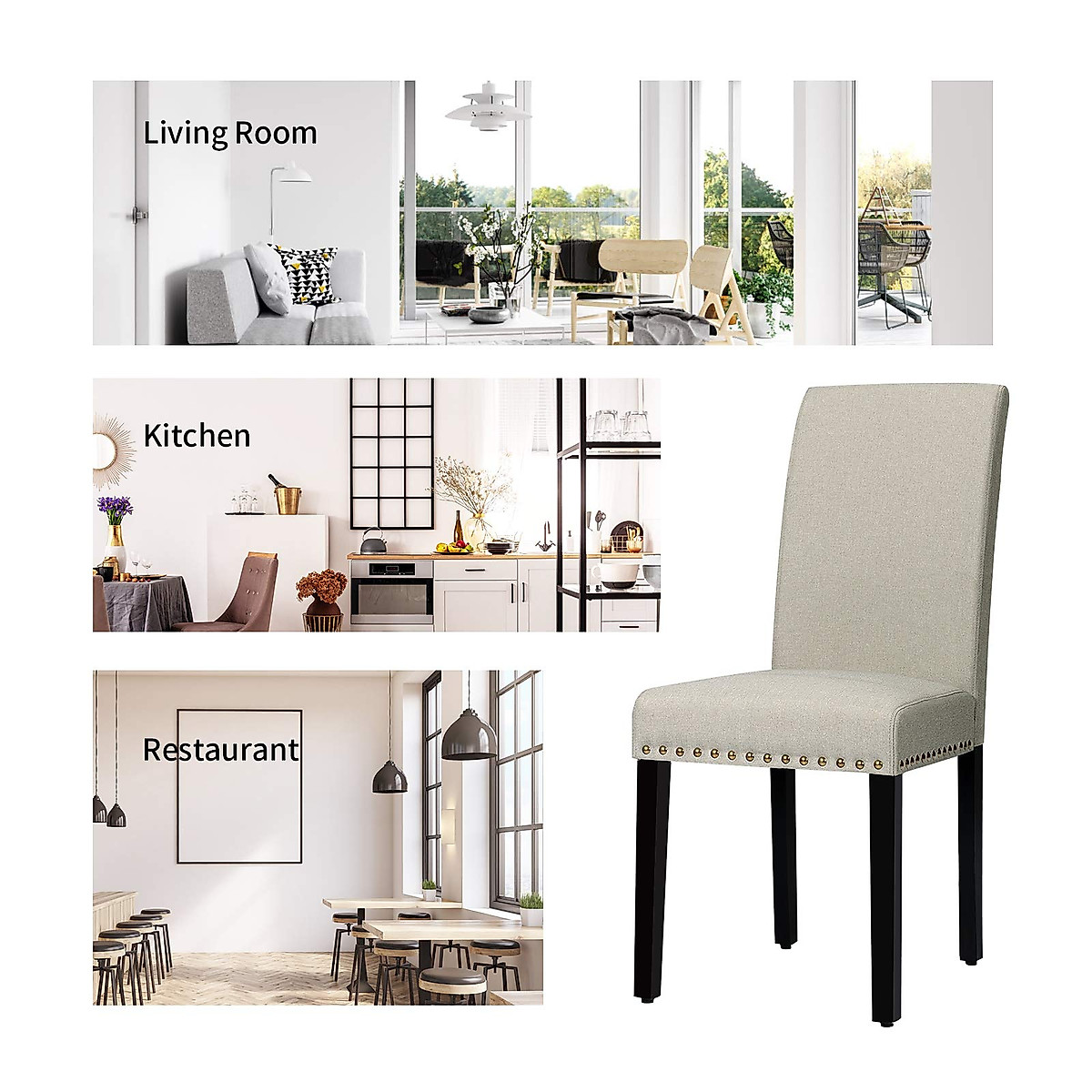 RELAX4LIFE Dining Chairs Set of 4 Fabric Upholstered with Solid Wood Legs, Padded Seat and Back Armless Side Chair Tufted Parsons Kitchen Dining Chairs Set (2, Navy)