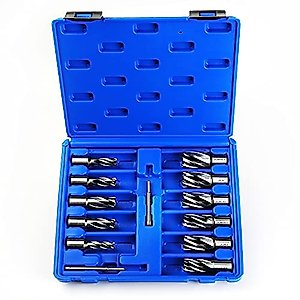 OSCARBIDE Annular Cutter Set 13pcs 3/4"Weldon Shank 1"Cutting Depth and 7/16 to 1-1/16 inch Cutting Diameter Mag Drill Bits for Magnetic Drill Press with 2 pcs Pilot Pins