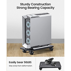 Metal Computer Tower Stand, ORICO Mobile CPU Holder, 4 Caster Wheels Computer Tower Stand Carts on Carpet Fits for Most Computer Tower, Gaming PC, PC Holder, ATX Case（Black, 16.14 * 8.38 * 0.78inch）