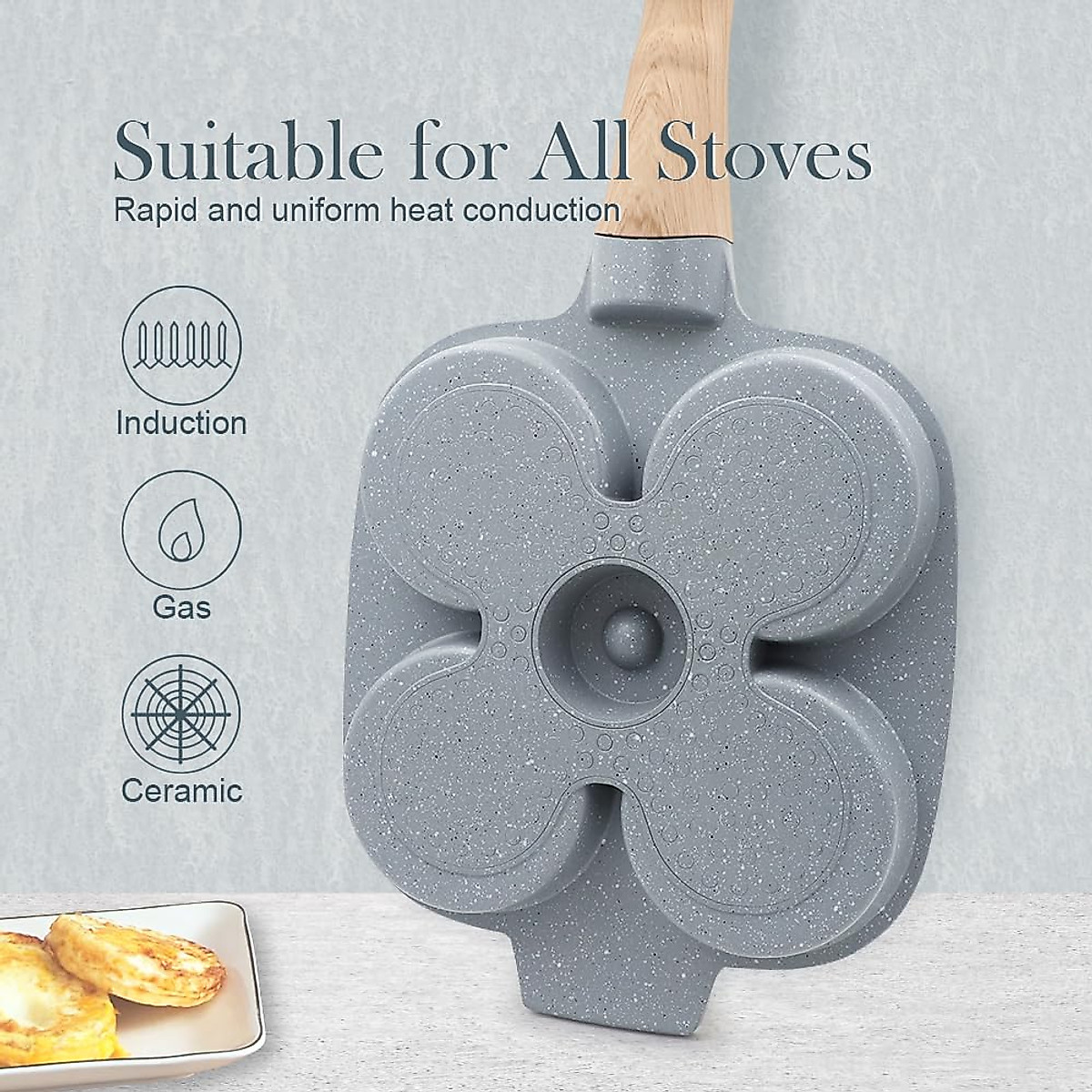 RANXINGST Ceramic Egg Frying Pan with Lid, Nonstick 4 Cup Fried Egg Pan with Detachable Handle, Omelette Pan Induction Compatible - Blue