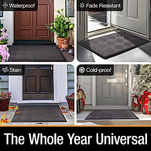 ZTIONHD Front Door Mat Outside Entrance, Indoor Outdoor Low Profile Rubber Doormat, Waterproof Heavy Duty Patio Mat, Fade Resistant, Easy Clean All-Weather Durable, Small 17x29.5 inch Grey Striped
