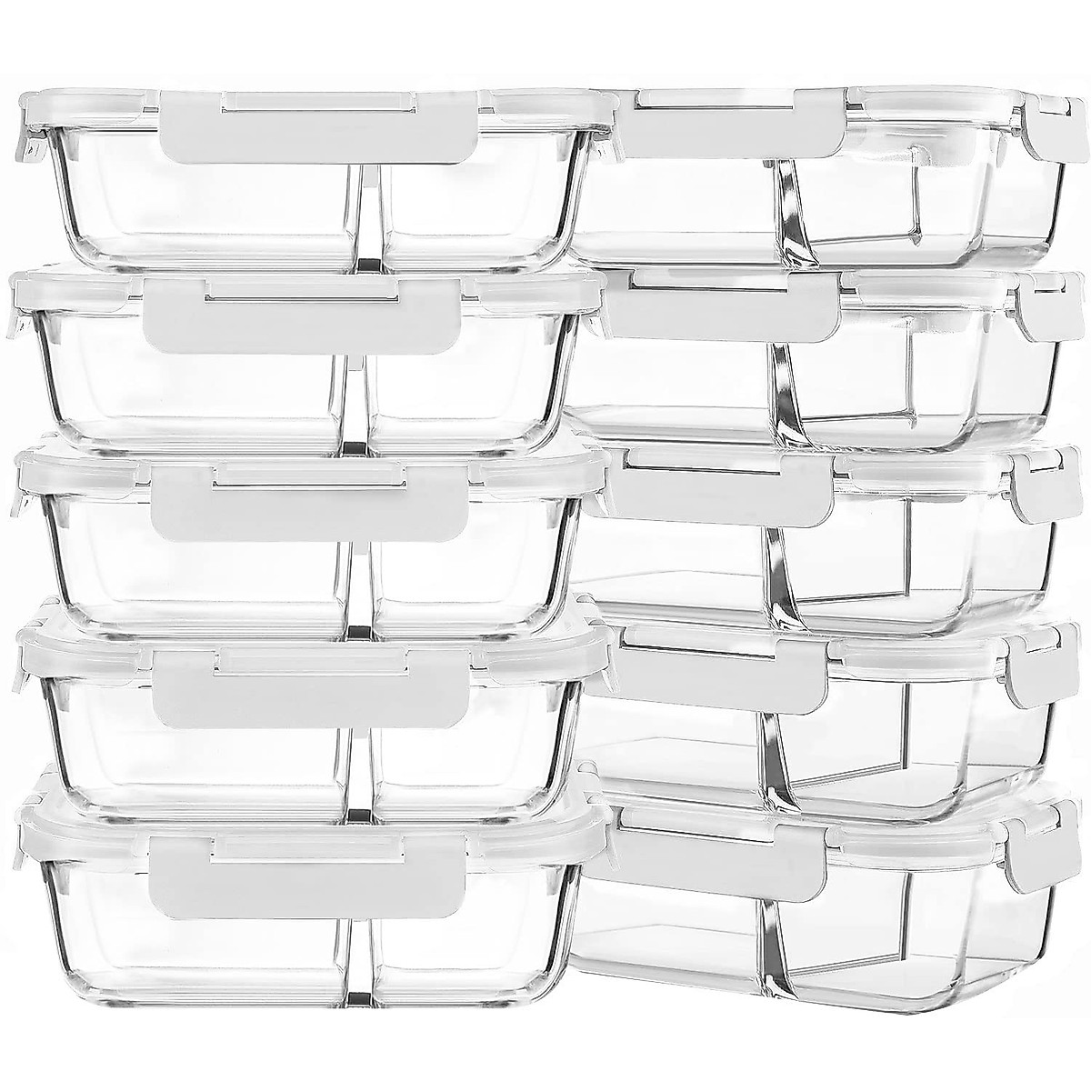 M MCIRCO [10-Pack,22 Oz Glass Meal Prep Containers 2 Compartments, Airtight Glass Lunch Bento Boxes with Lids, Glass Food Storage Containers, Microwave, Oven, Freezer and Dishwasher Friendly, White