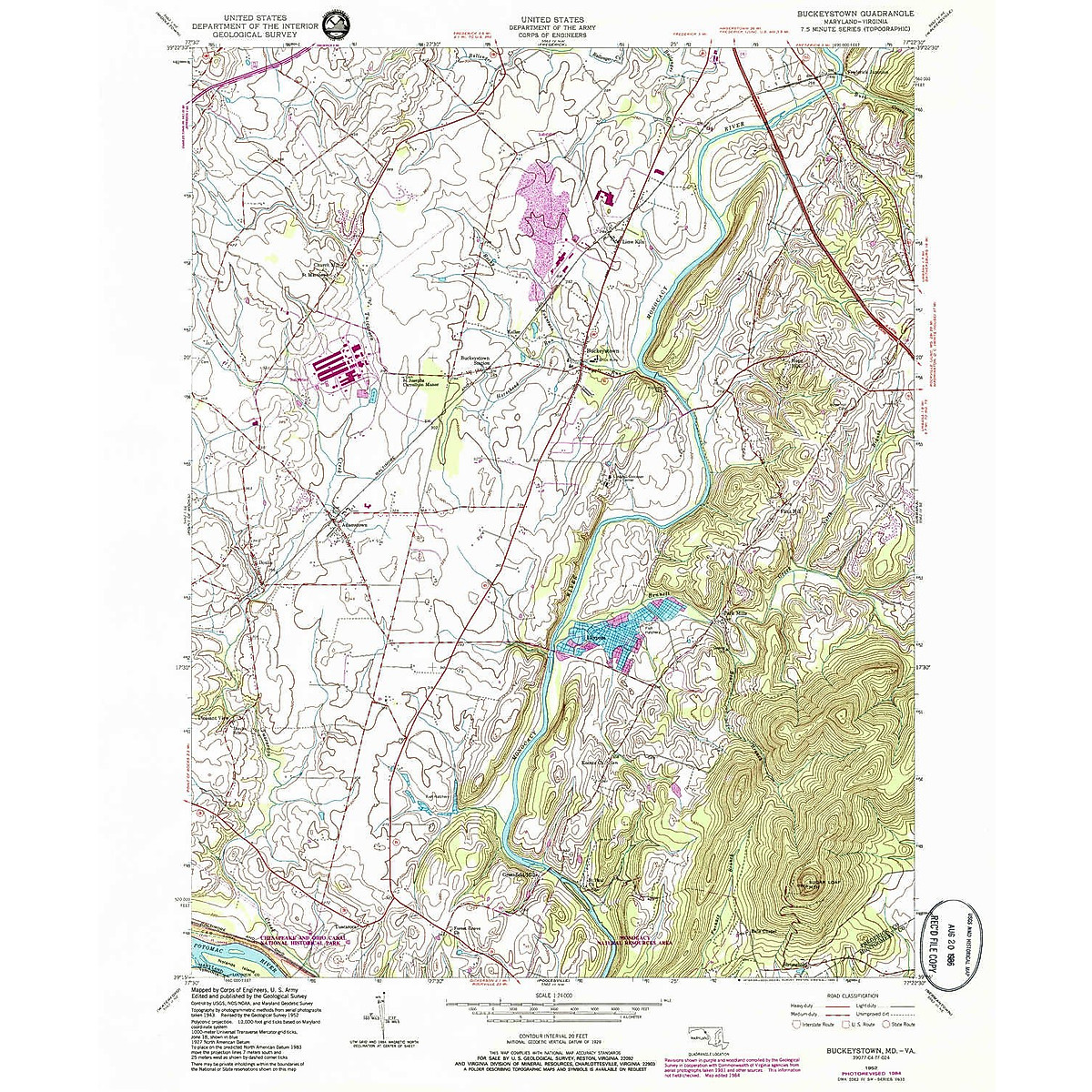 YellowMaps Buckeystown MD topo map, 1:24000 Scale, 7.5 X 7.5 Minute, Historical, 1952, Updated 1986, 26.7 x 22 in - Polypropylene