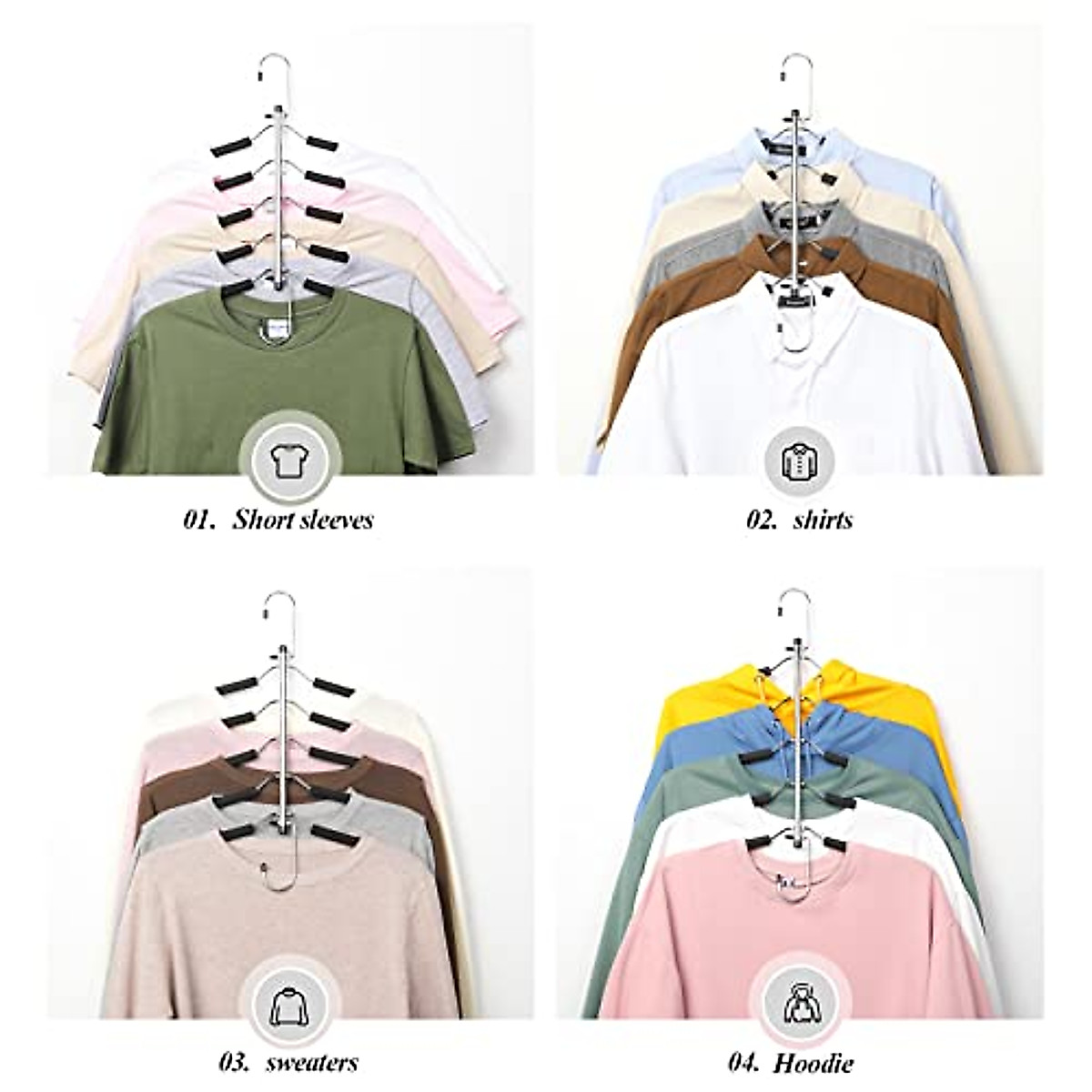 Clothes Hangers Space Saving Coat Hangers 2 Pack Znben Non Slip Shirt Hangers with Padded Foam Stainless Steel 5 in 1 Closet Organizer Heavy Duty Multilayer Hangers for Coat Sweater Suit T-Shirt