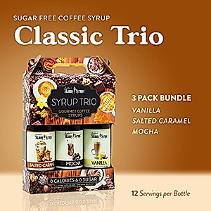 Jordan's Skinny Syrups Sugar Free Coffee Syrup, Vanilla, Salted Caramel & Mocha Syrups, Zero Calorie Flavoring for Latte & More, Gluten-Free, Keto Friendly, 12.7 Fl Oz, 3 Variety Pack