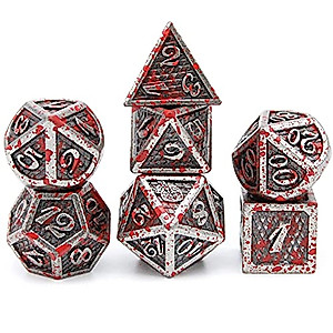 HEIMDALLR Metal DND Dice Set 7 pcs - Dragonhide Design, 16mm Size, Logo on D20; Metal Dice Set & Dice Box; D&D Dice Set D&D (Dungeons and Dragons Dice Set) - Jormungandr Series (Stonetail)