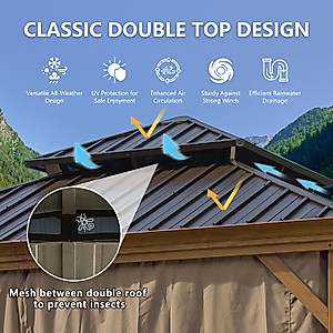 12' x 12' Hardtop Gazebo Outdoor Aluminum Gazebos Wood Grain with Galvanized Steel Double Canopy for Patios Deck Backyard,Curtains&Netting by domi outdoor living